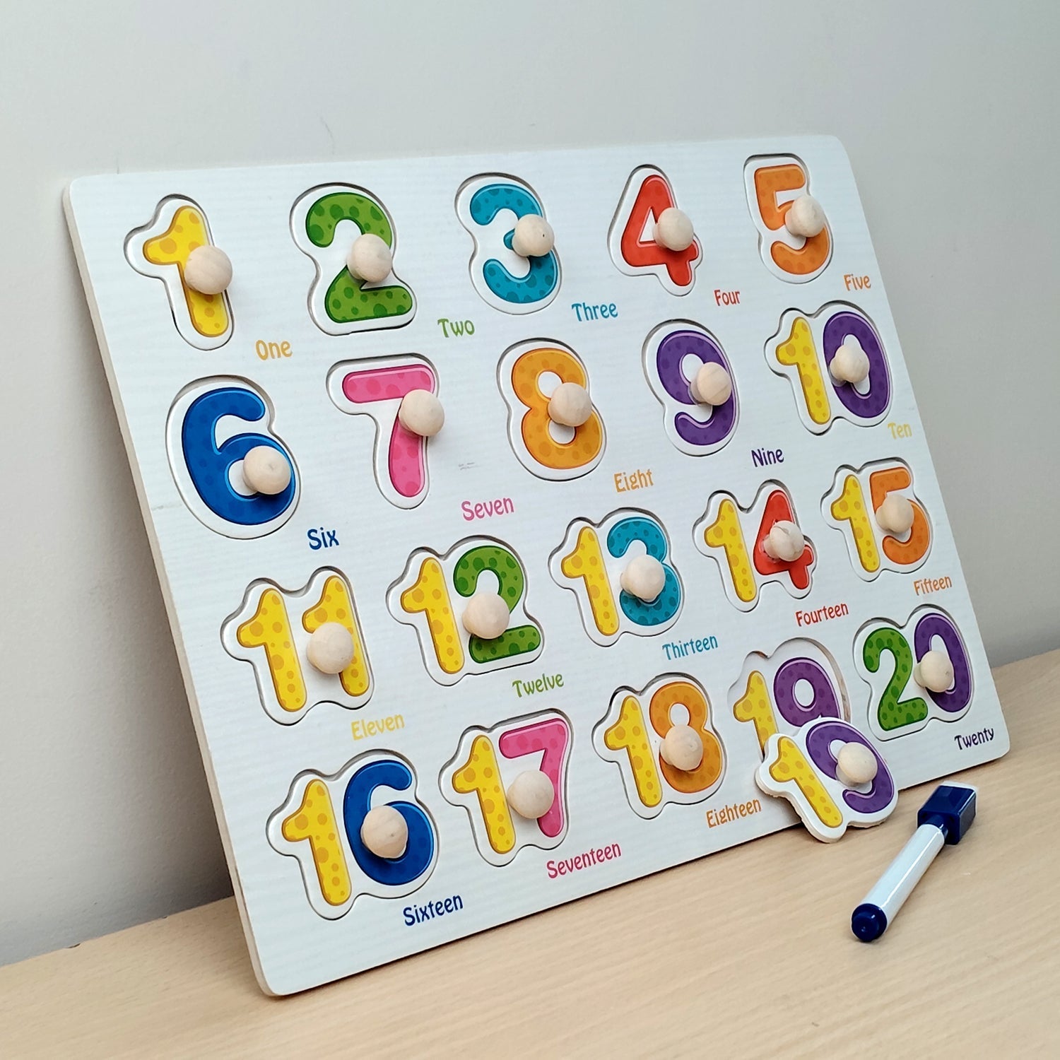 Wudly Wooden Number Puzzle Board 1–20 with Whiteboard for Kids - Wooden ...